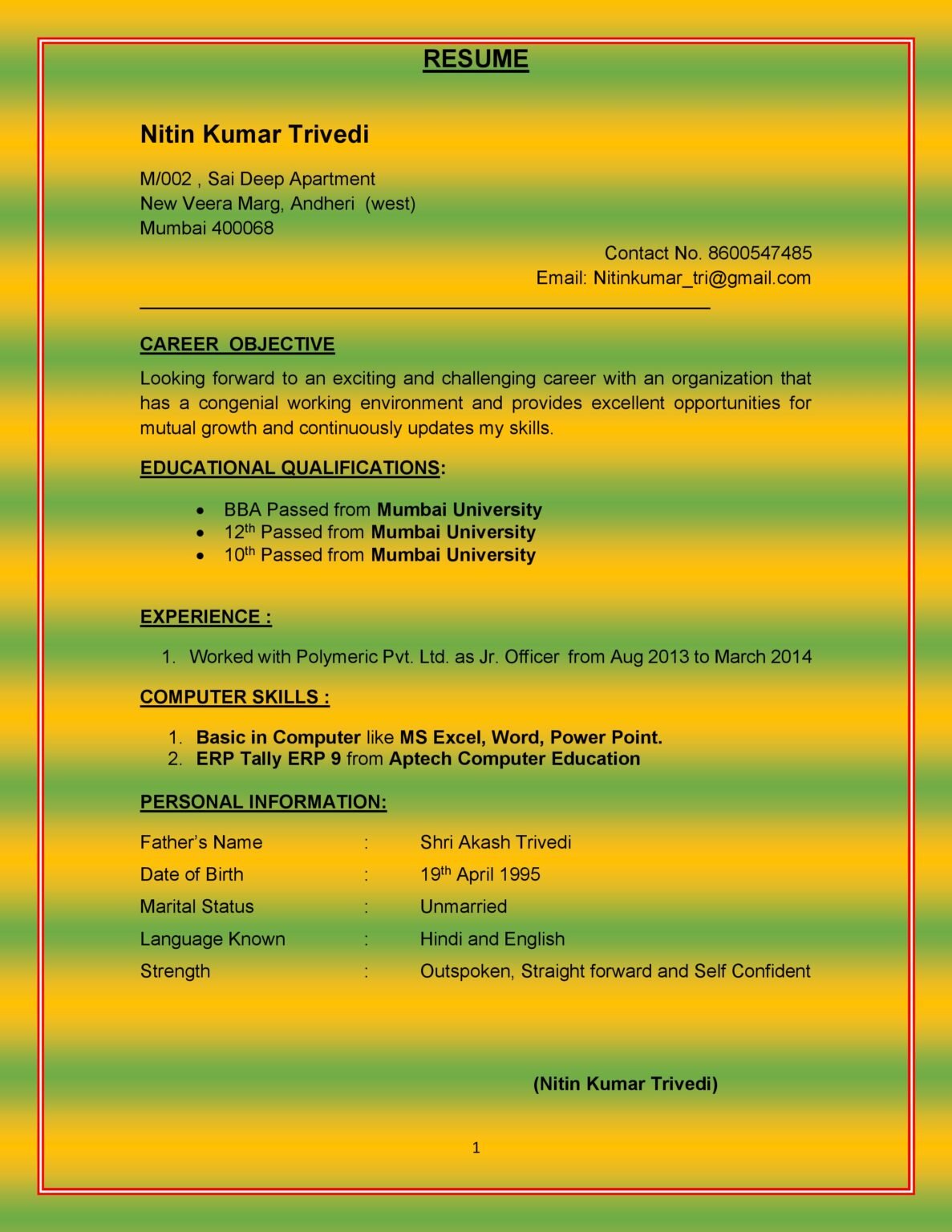 RESUME-01 – WORD ASSIGNMENTS