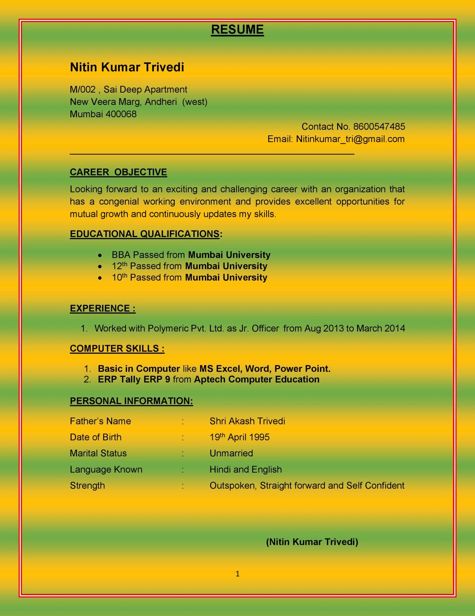RESUME-01 – WORD ASSIGNMENTS